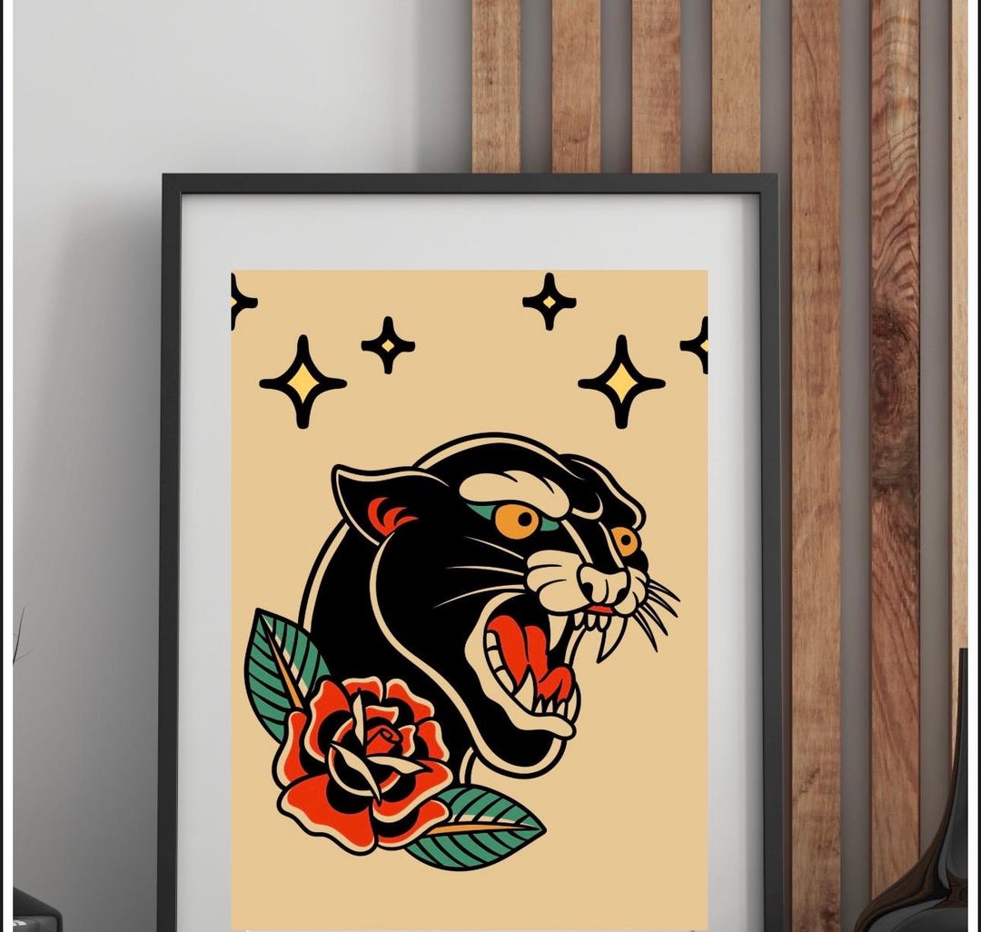 Traditional Tattoo Style Panther Flash Print | Two Printable Image ...