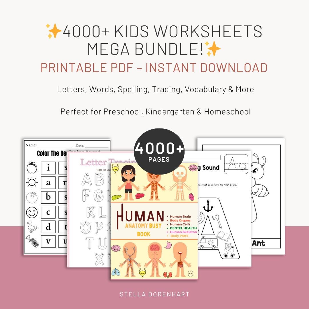 4000+ Kids Worksheets Mega Bundle | Letters & Words | Educational ...