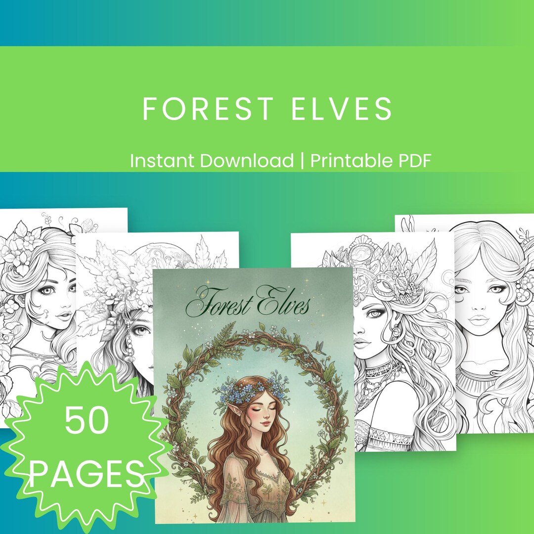 Forest Elves Coloring Book | 50 Printable Coloring Pages | Detailed ...