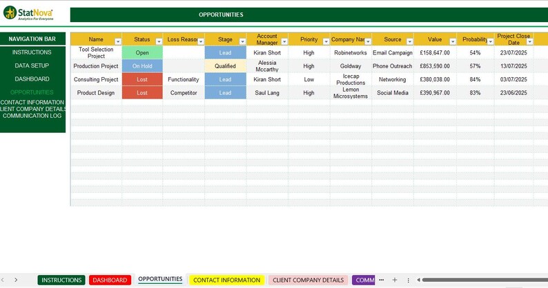 CRM Spreadsheet UK Excel Editable CRM Template Instant Download ...