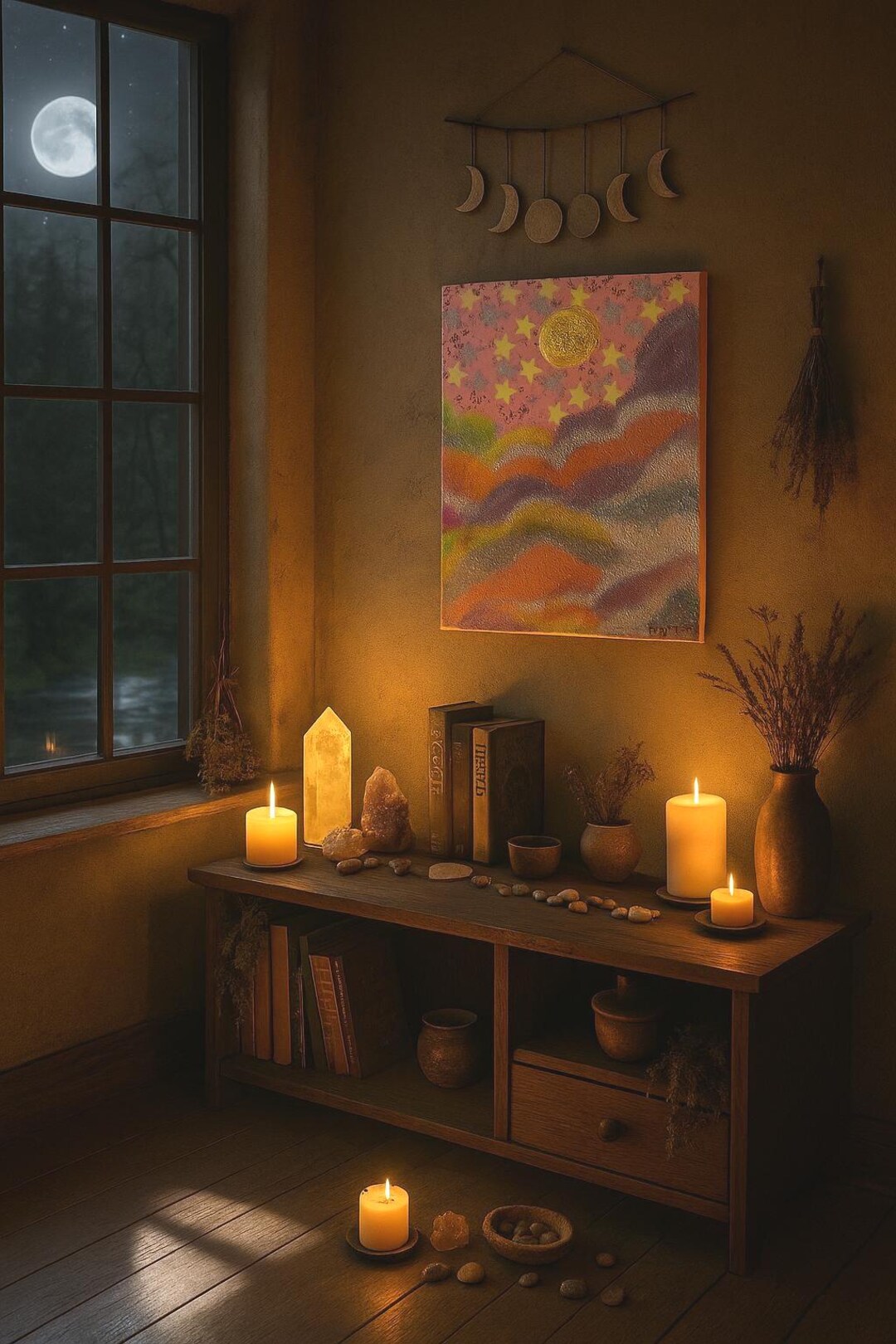 Sherbet Sky-- Glow in the Dark Moon & Stars Painting | Celestial Wall ...