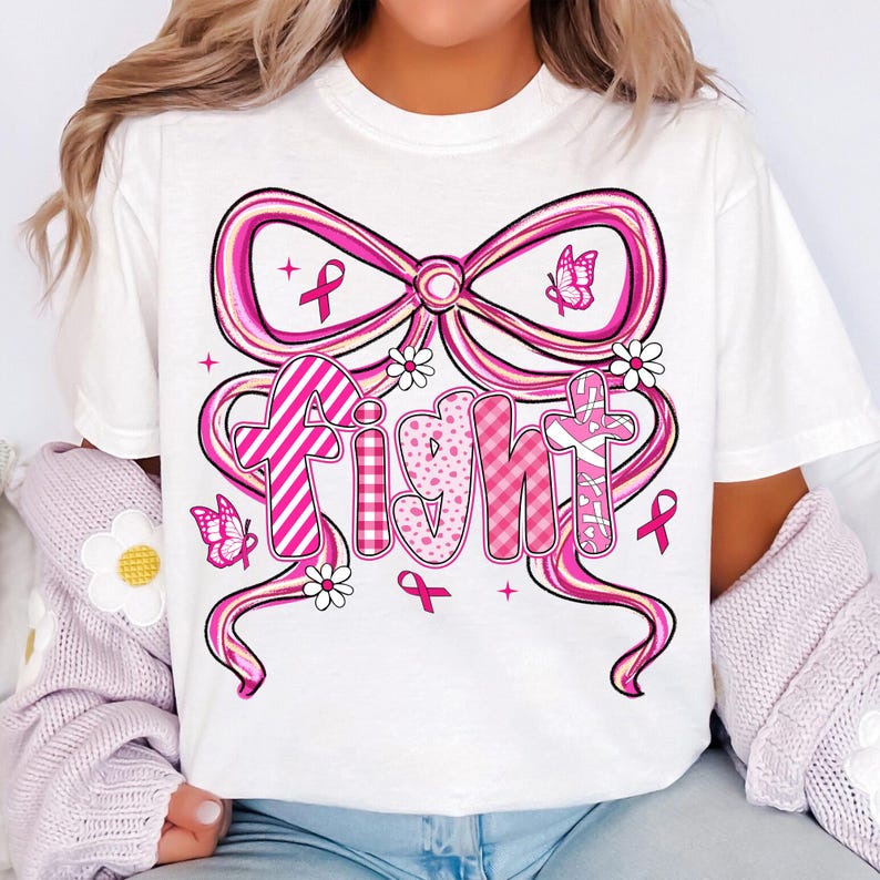 Fight PNG, Preppy Breast Cancer Awareness Sublimation Design, Pink ...