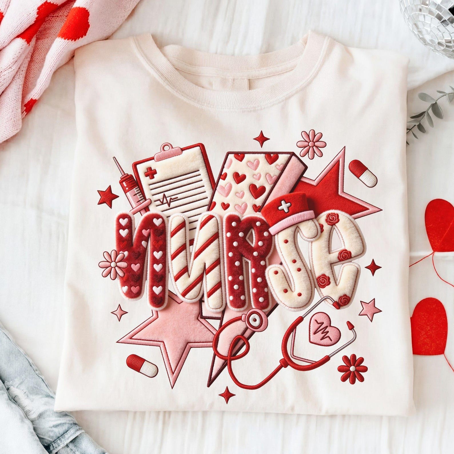 Valentine Nurse Png Faux Yarn Sublimation, Crochet Stethoscope Bow ...