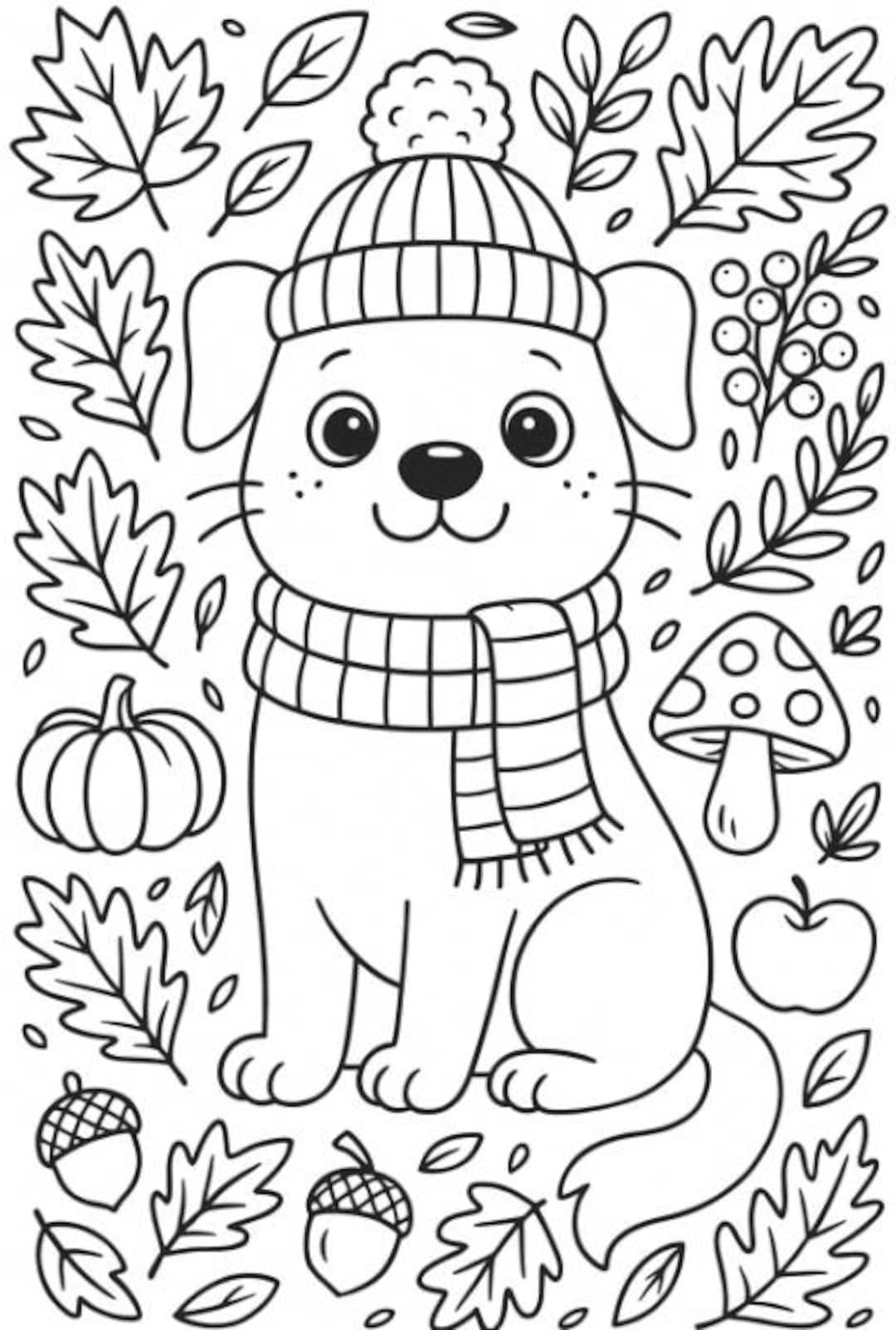 Fall Puppy Coloring Page – Autumn Leaves Art (instant Download PDF) - Etsy