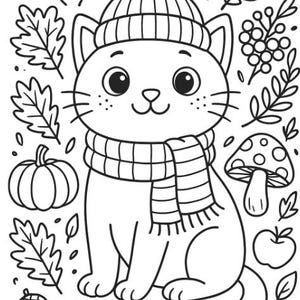 Fall Cat Coloring Page – Cozy Autumn Art, Kids & Adults (PDF) - Etsy UK