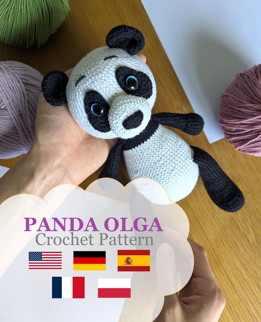 Crochet Pattern PANDA Olga - English, French, Spanish, German, Polish ...
