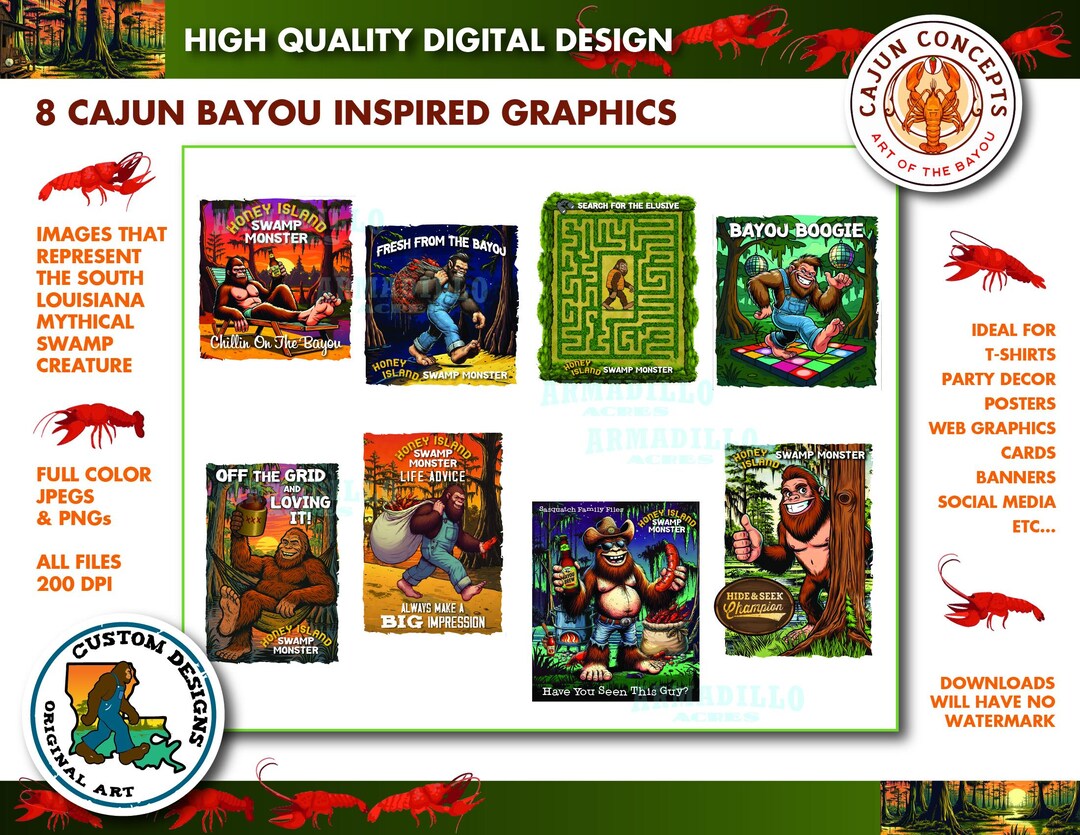 Cajun Inspired Graphics, 8 Custom Images, Louisiana's Bigfoot, the ...
