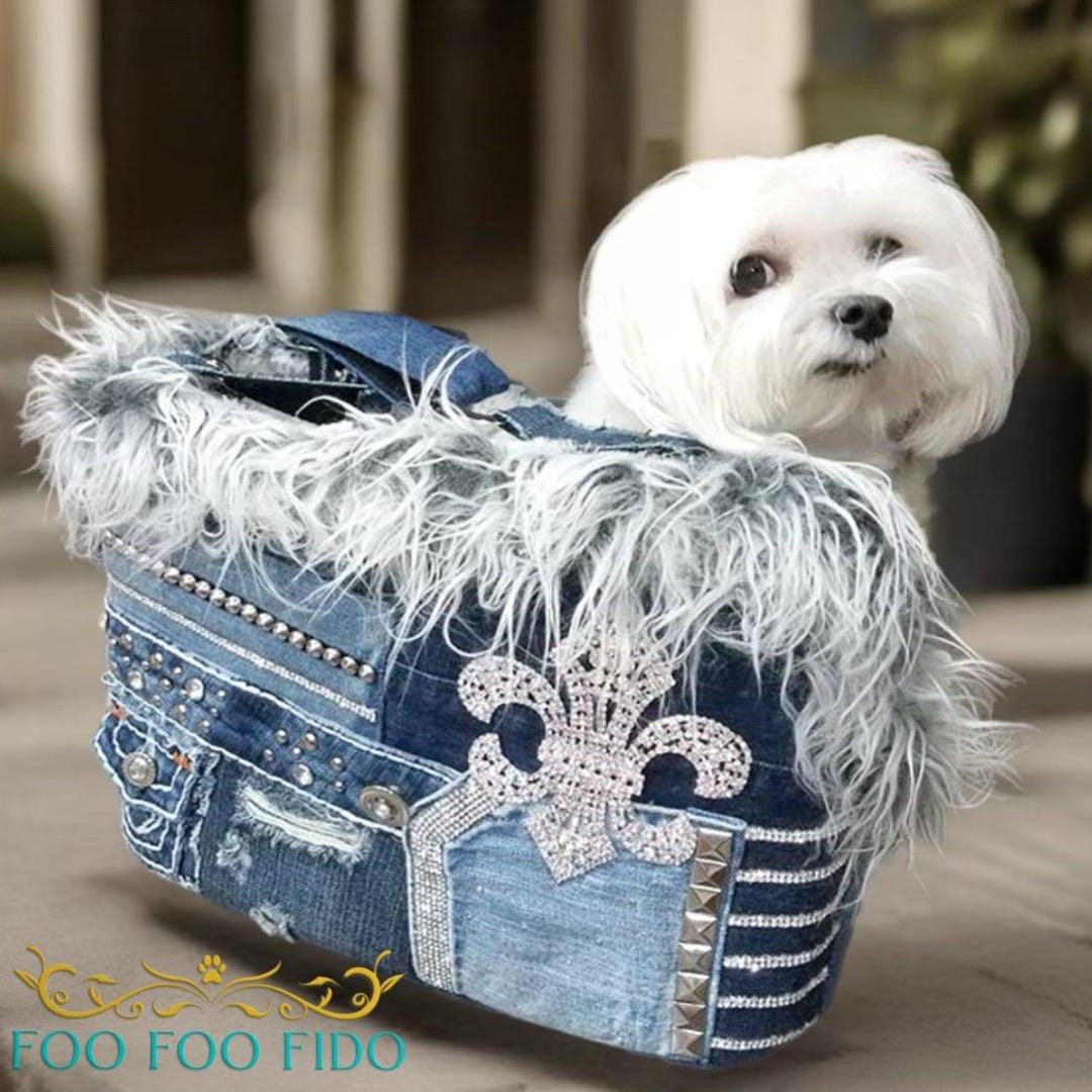 Denim, Pet Carrier, Designer, Dog Bag, Dog Purse, Pet Travel Bag, Fleur ...