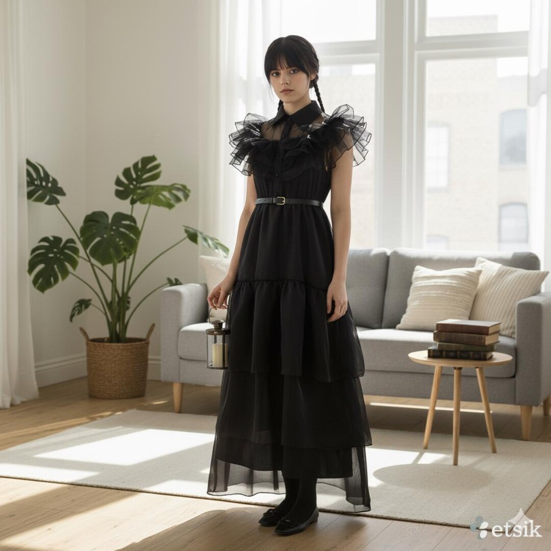 Wednesday Addams Prom Cosplay Costume – Black Dress With Shoes/belly ...