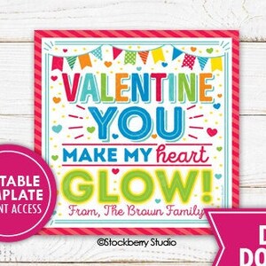 Valentine Glow Stick Gift Tag You Make My Heart Glow Bracelet Kids ...