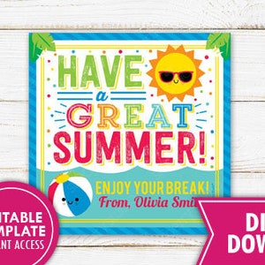Have a Great Summer Gift Tag End of School Year Student Teacher ...