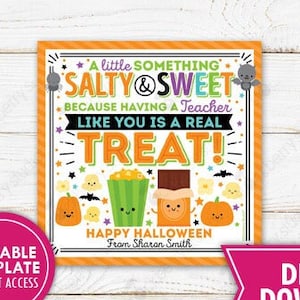Halloween Popcorn Chocolate Gift Tag Salty Sweet Treat Thank You Staff ...
