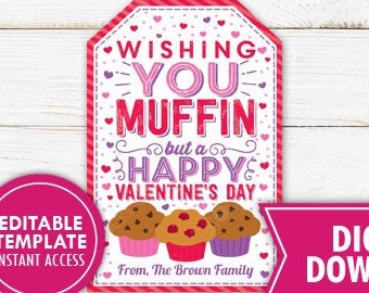 Valentines Muffin Gift Tag Wishing You Muffin but a Valentine's Day ...