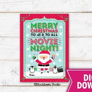 Christmas Movie Gift Tag Printable Christmas Popcorn Gift Tag Christmas ...