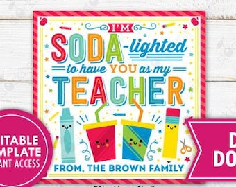 Soda-lighted Teacher Appreciation Gift Tag Editable Printable Canva ...