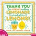 Lemon Gift Tag Printable Lemon Thank You Tag Teacher - Etsy