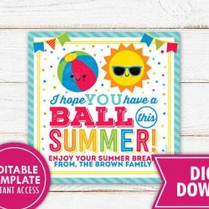 Beach Ball Gift Tag Summer Thank You Tag Beach End of School Year ...