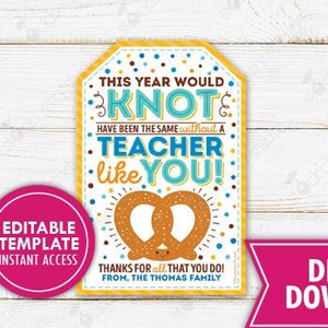 Teacher Pretzel Gift Tag Printable Teacher Appreciation Week PTO PTA ...