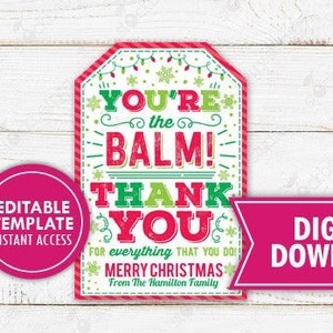 Christmas Lip Balm Gift Tags Printable You're the Balm Holiday Lip Balm ...