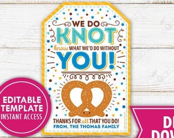 Pretzel Gift Tag, Teacher Staff Employee School Appreciation Week Gift ...