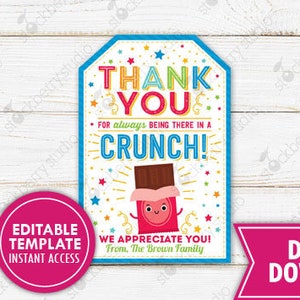 Chocolate Gift Tag Candy Thank You for Always Being There in a Crunch ...