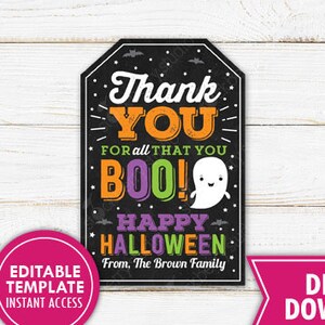 Halloween Gift Tag Thank You for All You Do Boo Kids Halloween ...
