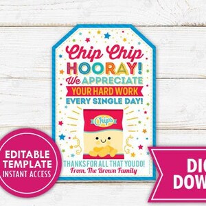 Chips Thank You Gift Tag Chip Chip Hooray Snack Gift Tag Teacher ...