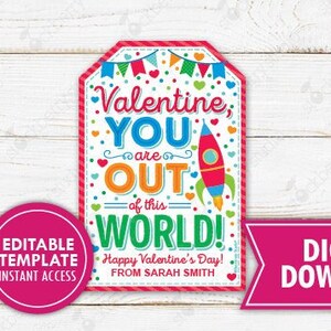Valentine Space Gift Tag Printable You Are Out of the World Rocket ...