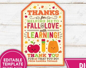 Teacher Gift Tag Candy Apple Tag Teacher Thank You Gift Tag Teacher Tag ...