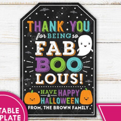 Halloween Teacher Gift Tag Template Printable Fab-boo-lous - Etsy