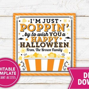 Halloween Popcorn Gift Tag Popping by to Say Thank You Printable ...