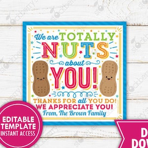 Nuts Gift Tag Teacher Appreciation Gift School PTO PTA Volunteer ...