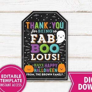 Halloween Gift Tag Halloween Appreciation Tag Fab Boo Lous Teacher Tag ...