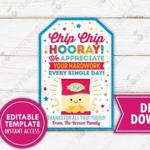 Chips Thank You Gift Tag Chip Chip Hooray Snack Gift Tag - Etsy