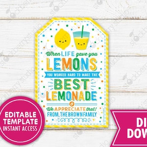Lemon Gift Tag Lemonade When Life Gives You Lemons Teacher Appreciation ...