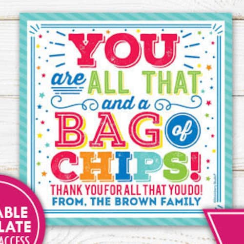You're All That and a Bag of Chips Gift Tag Employee - Etsy