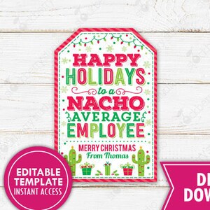 Christmas Gift Tag Nacho Average Employee Thank You Tags Printable ...