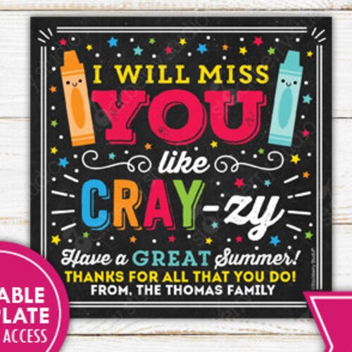 Printable/editable I Will Miss You Cray-zy Have a Colorful - Etsy