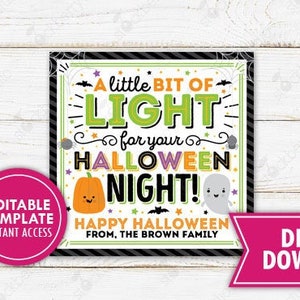 Halloween Gift Tag A Little Light for Halloween Night Glow Stick Trick ...