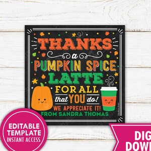 Coffee Thanks a Latte Fall Latte Gift Tag Pumpkin Spice Gift Tag ...