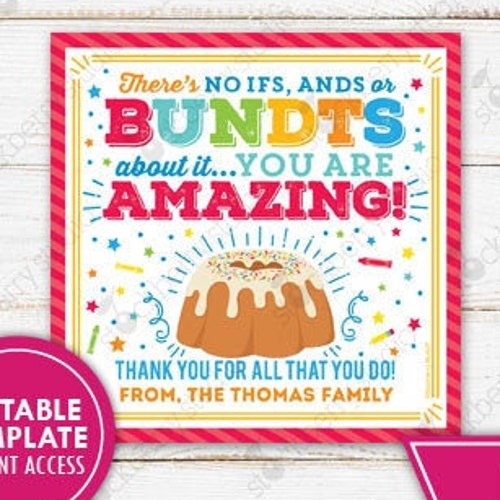 Bundt Cake Tag Printable Teacher Appreciation Bundt Cake Gift - Etsy