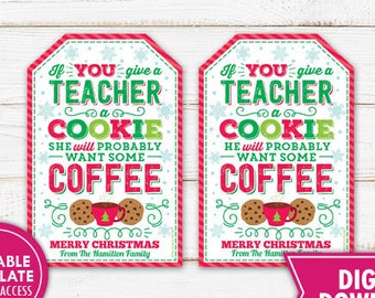 Teacher Gift Tag Printable Coffee Cookie Treat Teacher | Etsy