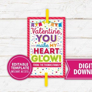 Valentine's Day Glow Stick Tag Printable Valentine You - Etsy