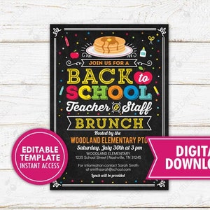 Back to School Teacher Staff Brunch Flyer PTO PTA School Fundraiser ...