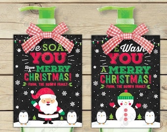Printable Hand Soap Gift Tags We WASH You Merry Christmas & - Etsy