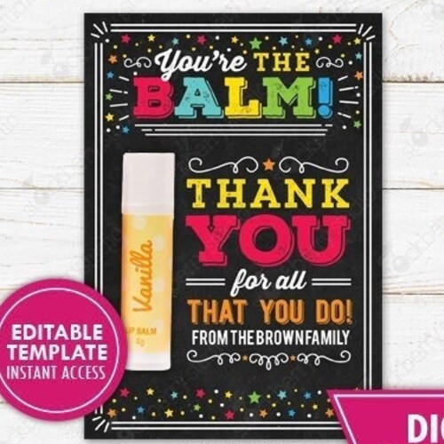 Appreciation Gift Tag Thank You You're the Balm Teacher - Etsy