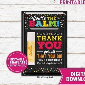 Lip Balm Tags Printable Lip Balm Holder Thank You Gift Tag Coworker ...