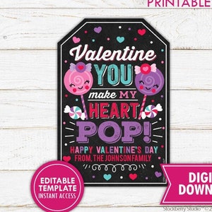 Valentine Lollipop Tag Valentine Lollipop Favor Tags You Make My Heart ...