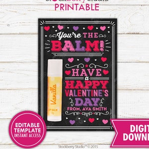 You're the Balm Valentine Gift Tag Lip Balm Valentine Card Printable ...