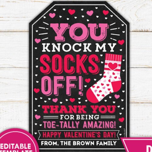 Valentine Socks Gift Tag You Knock My Socks off Teacher | Etsy